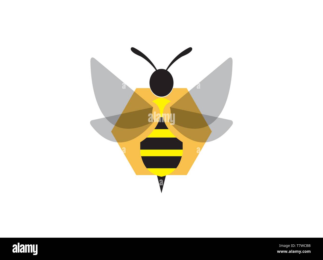 Bee open wings and fly in an hexagon beehive for logo design vector ...