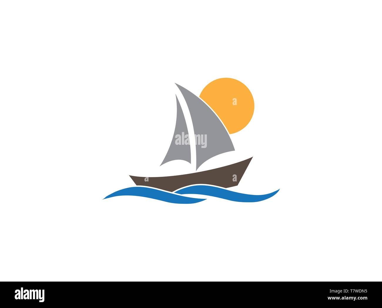 Regatta yacht sealing with sun and sea logo design Stock Vector Image ...