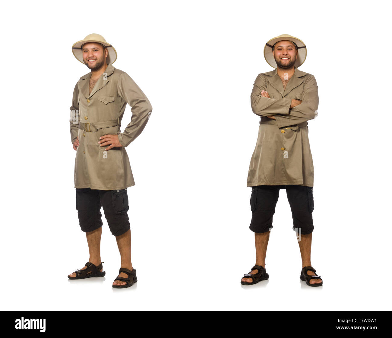 Man in safari hat isolated on white Stock Photo - Alamy