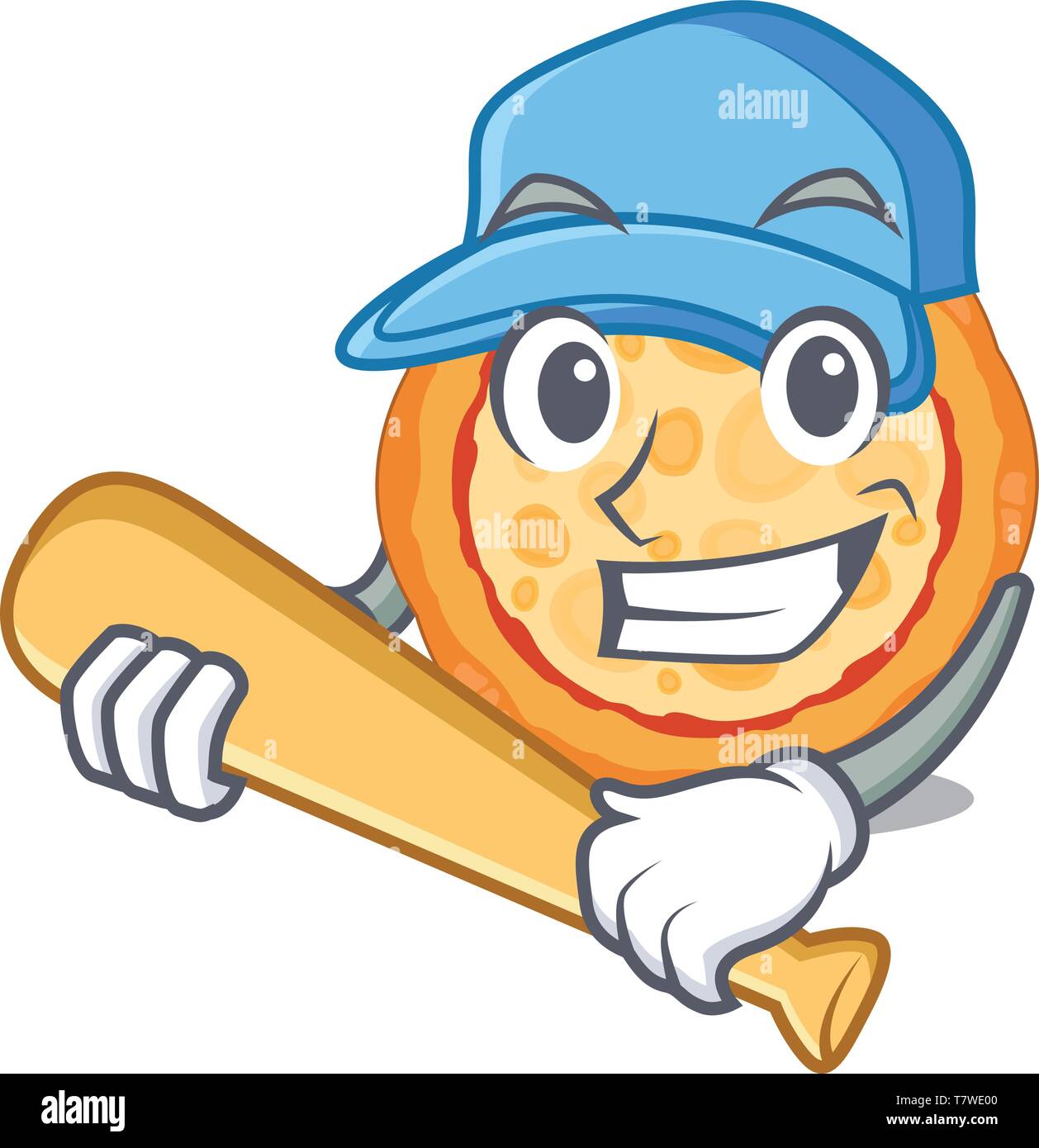 Playing baseball cheese pizza served on cartoon board Stock Vector ...