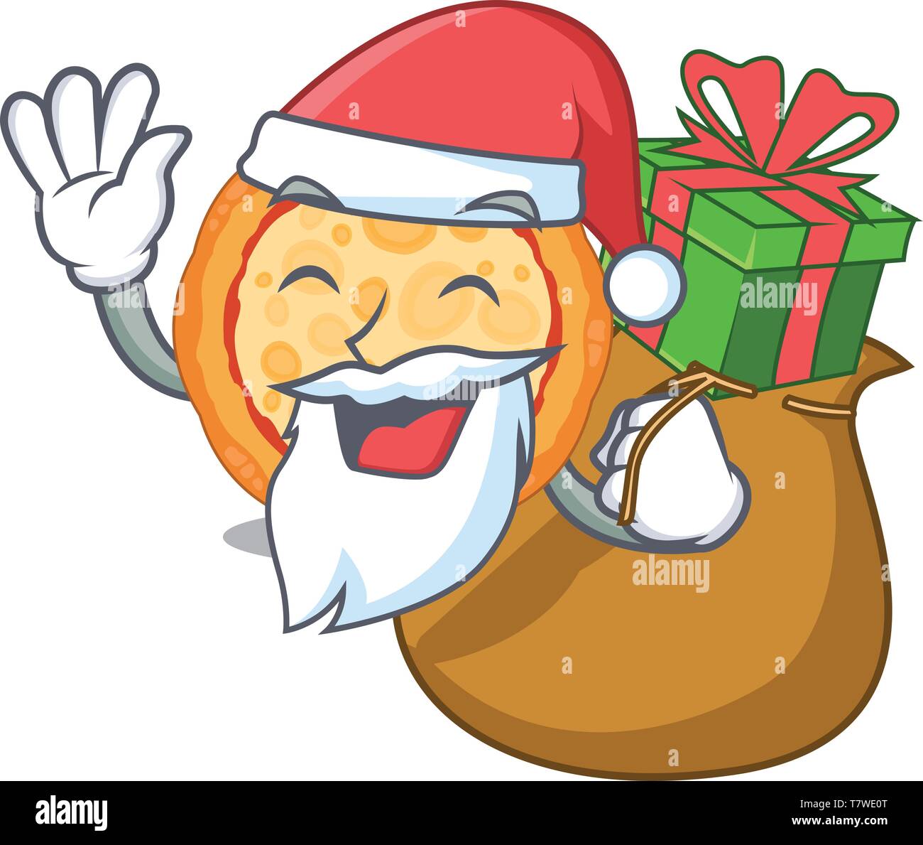 Santa with gift cheese pizza on a character plate Stock Vector Image ...