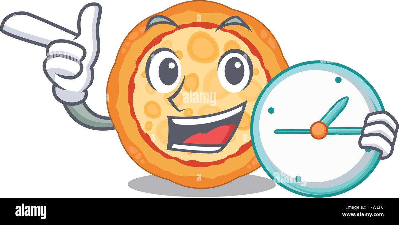 With clock cheese pizza isolated with the mascot Stock Vector Image ...