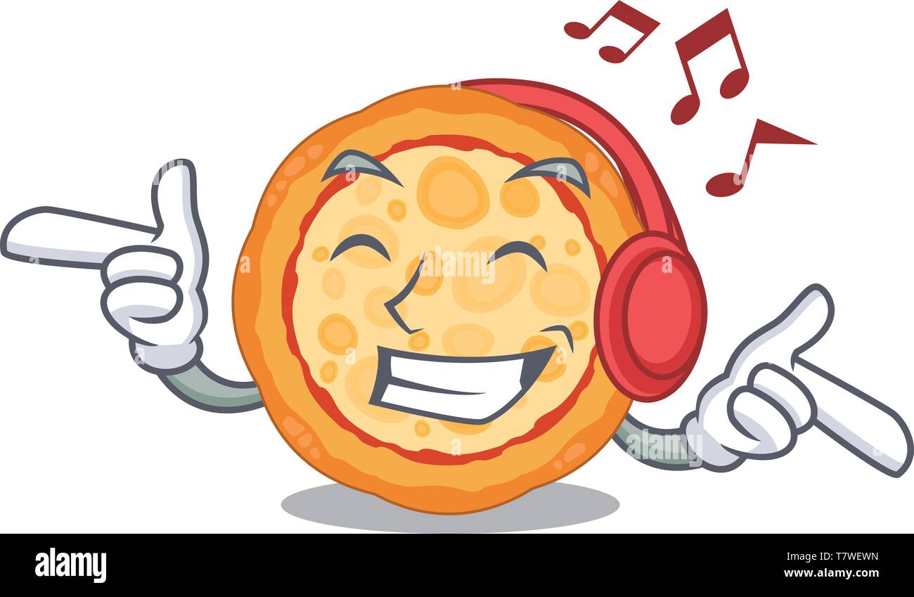 Listening music cheese pizza in the cartoon shape Stock Vector Image ...