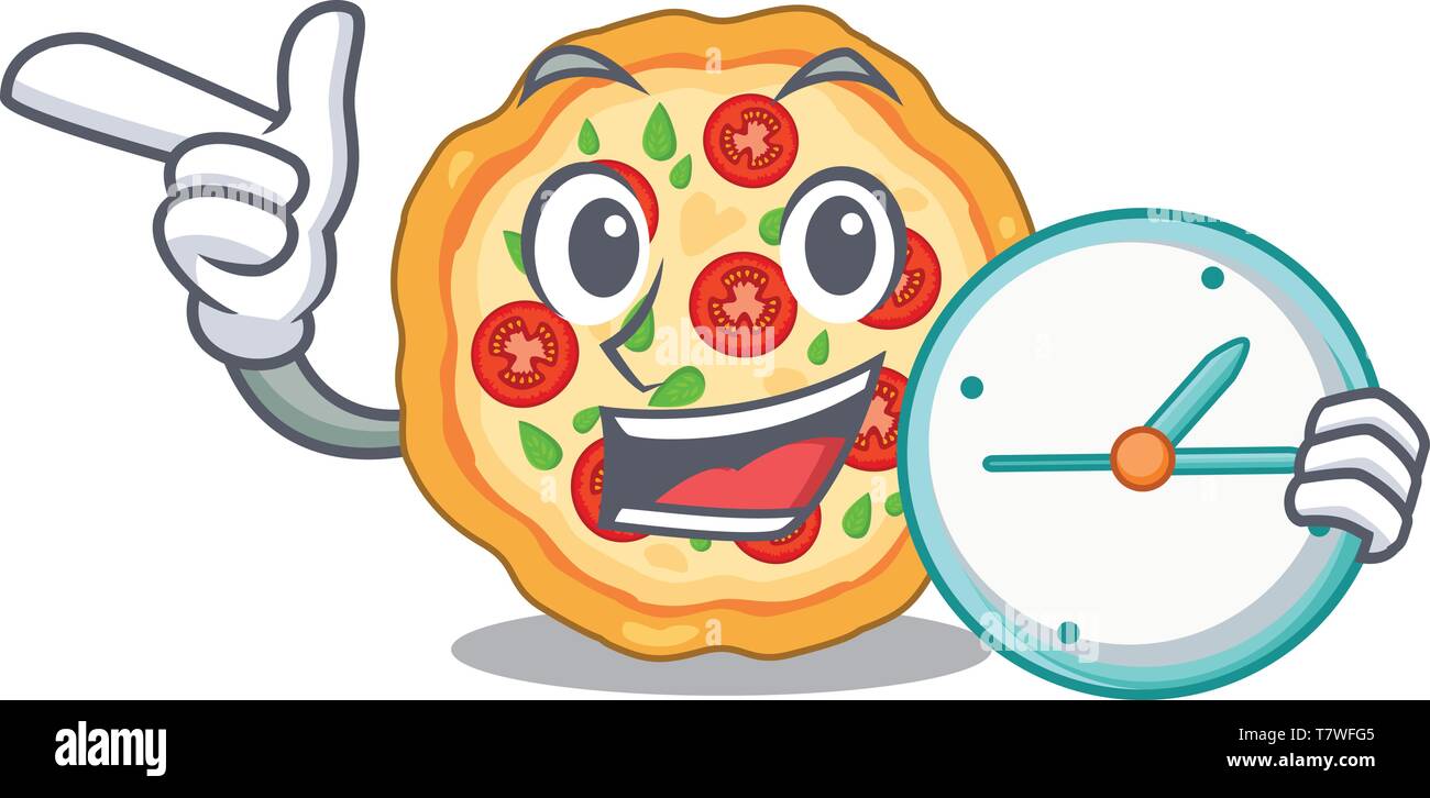With clock margherita pizza served the character board Stock Vector ...