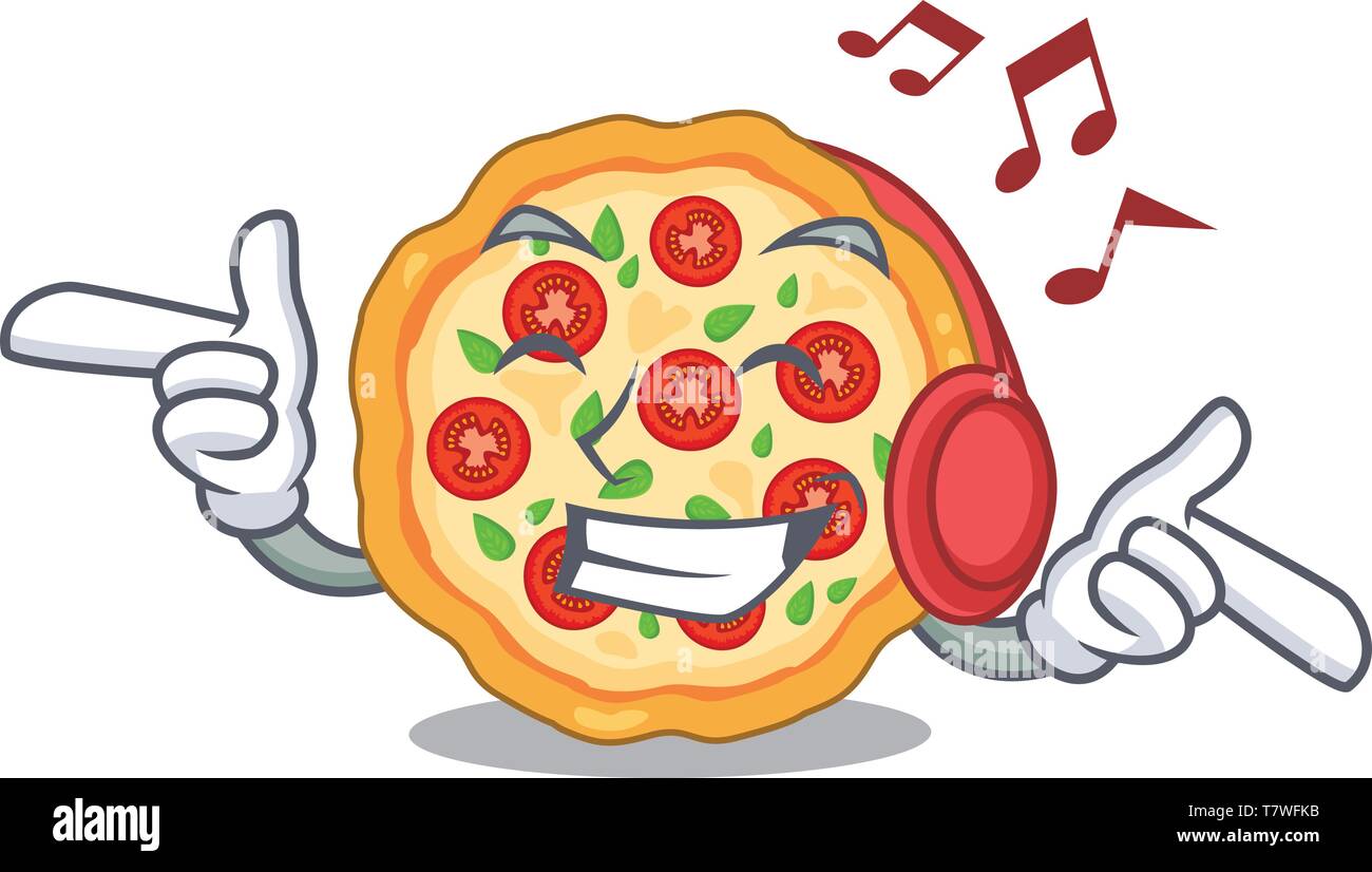 Listening music margherita pizza isolated with the cartoons Stock ...
