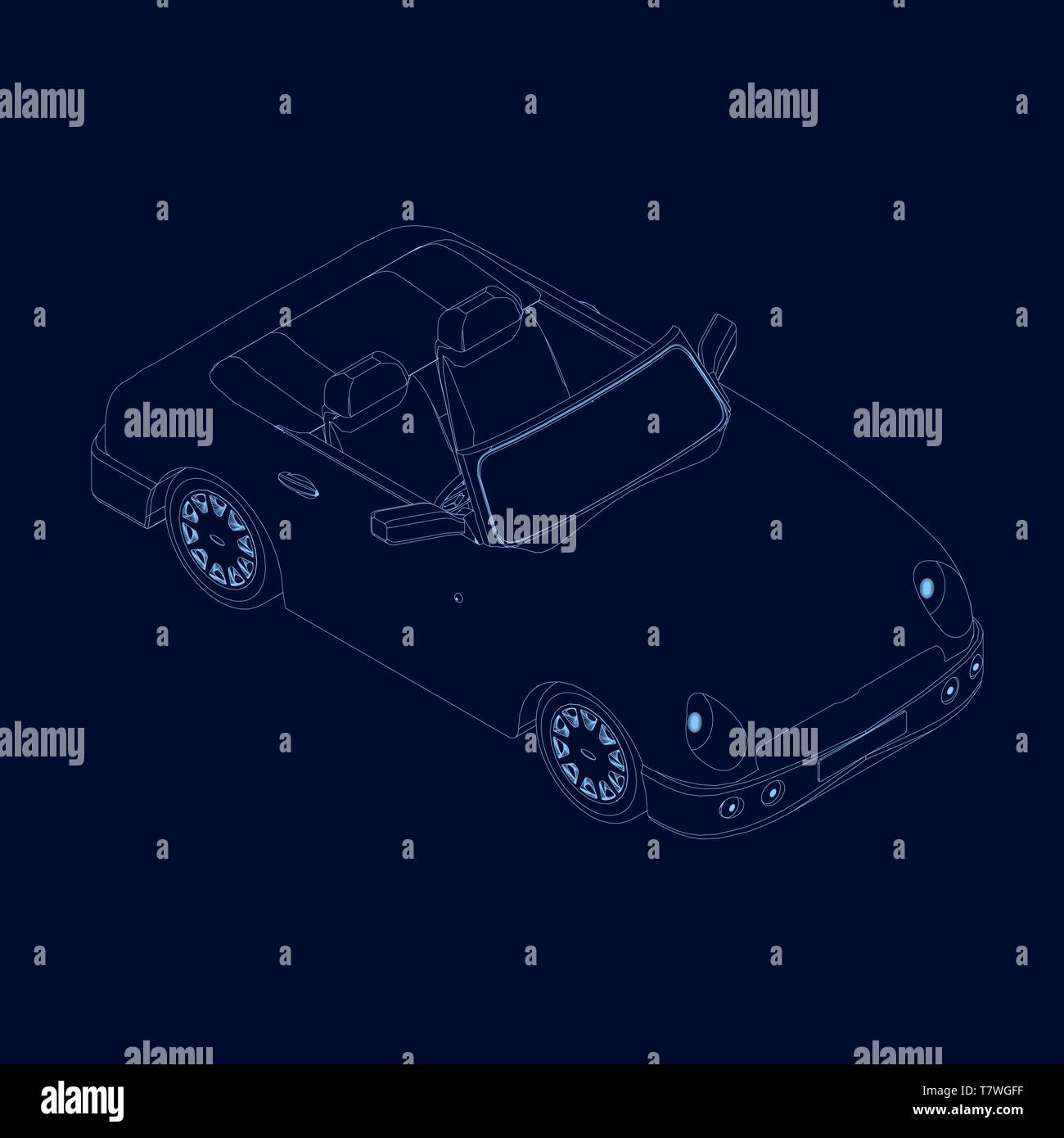 Contour of the car cabriolet of blue lines on a dark background ...