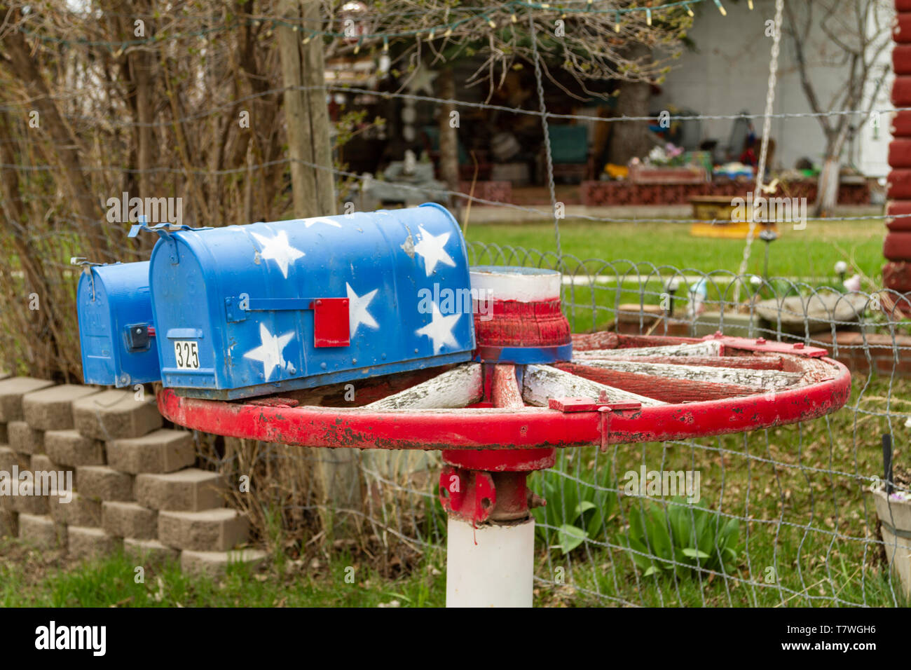 Rural Mailbox painted in Red, White, and Blue with American Flag stars ...