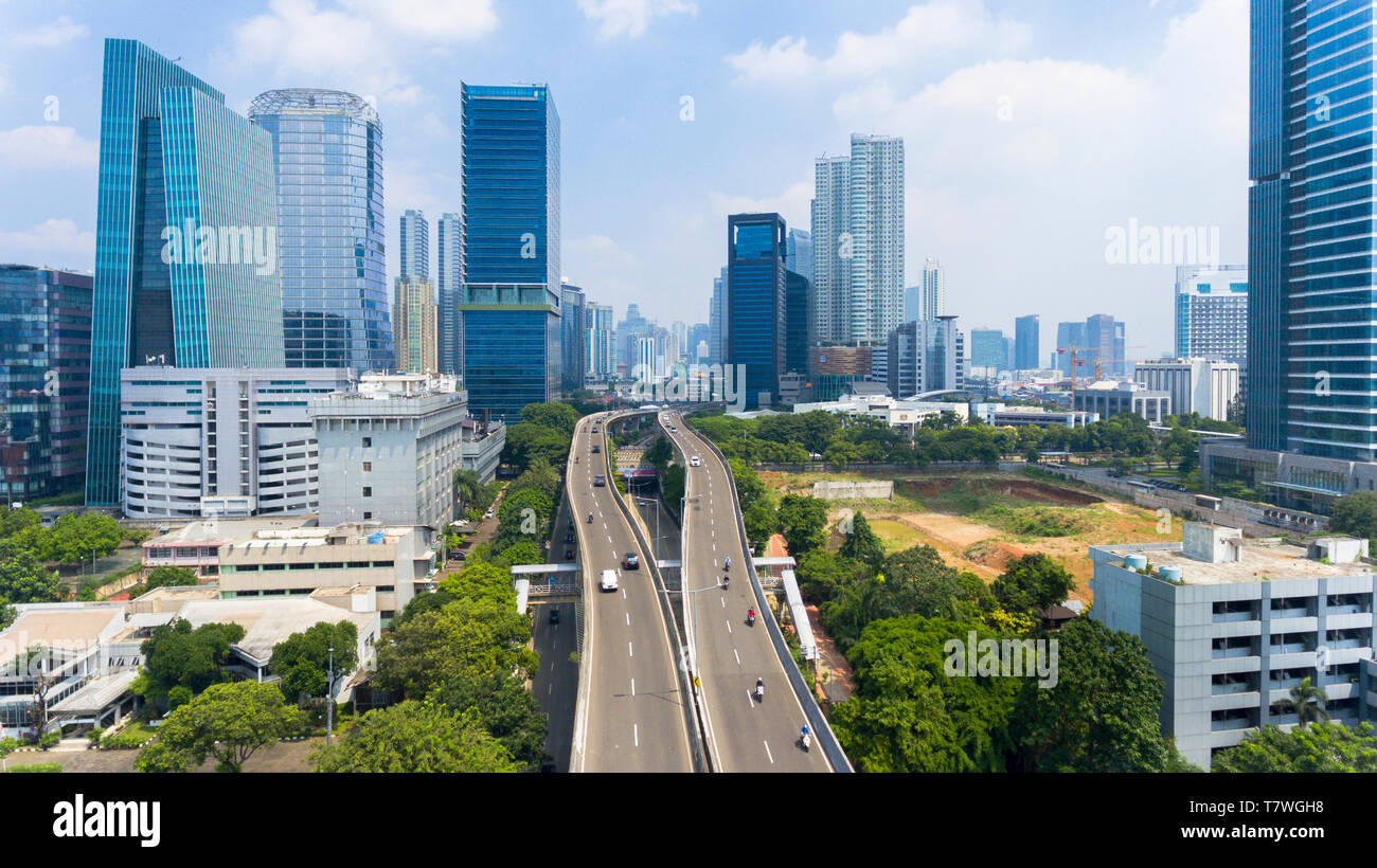 Jakarta city from the air with highway cut through buildings Stock ...