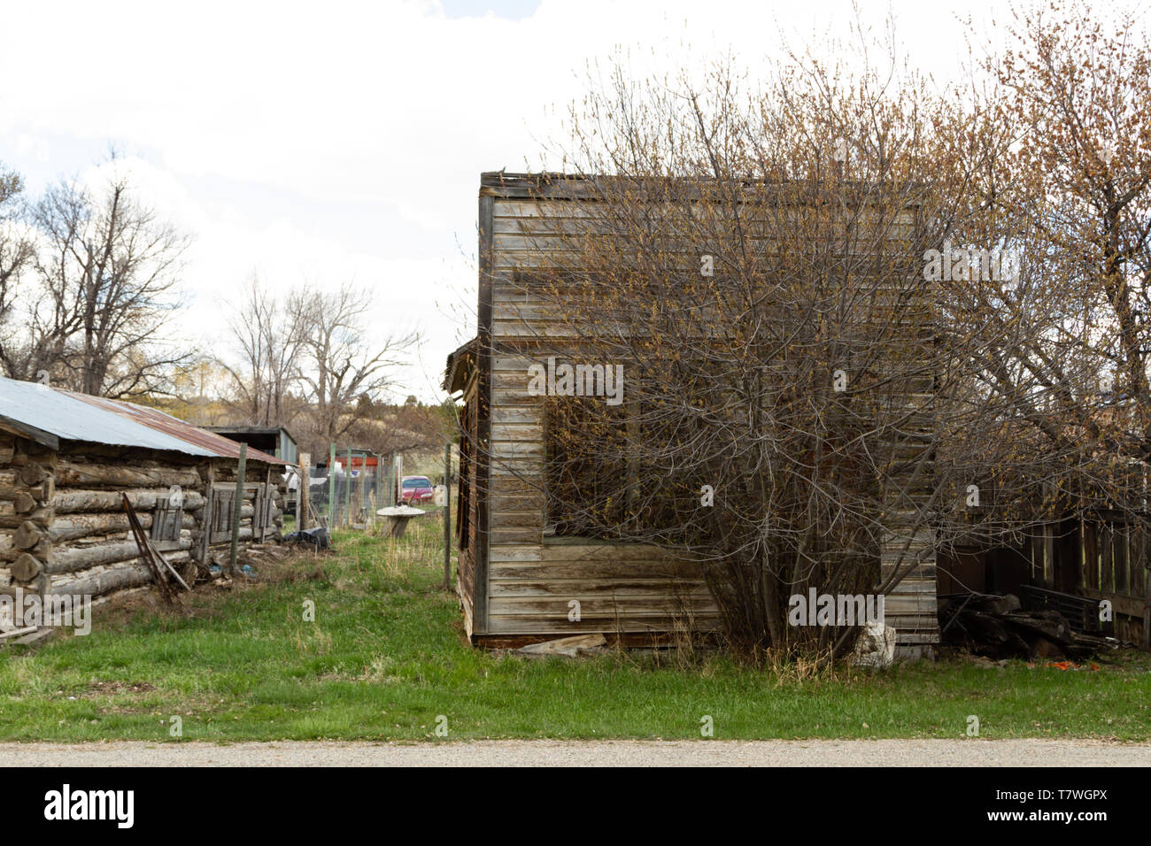 Abandoned house or storefront in the old mining town, now agricultural ...