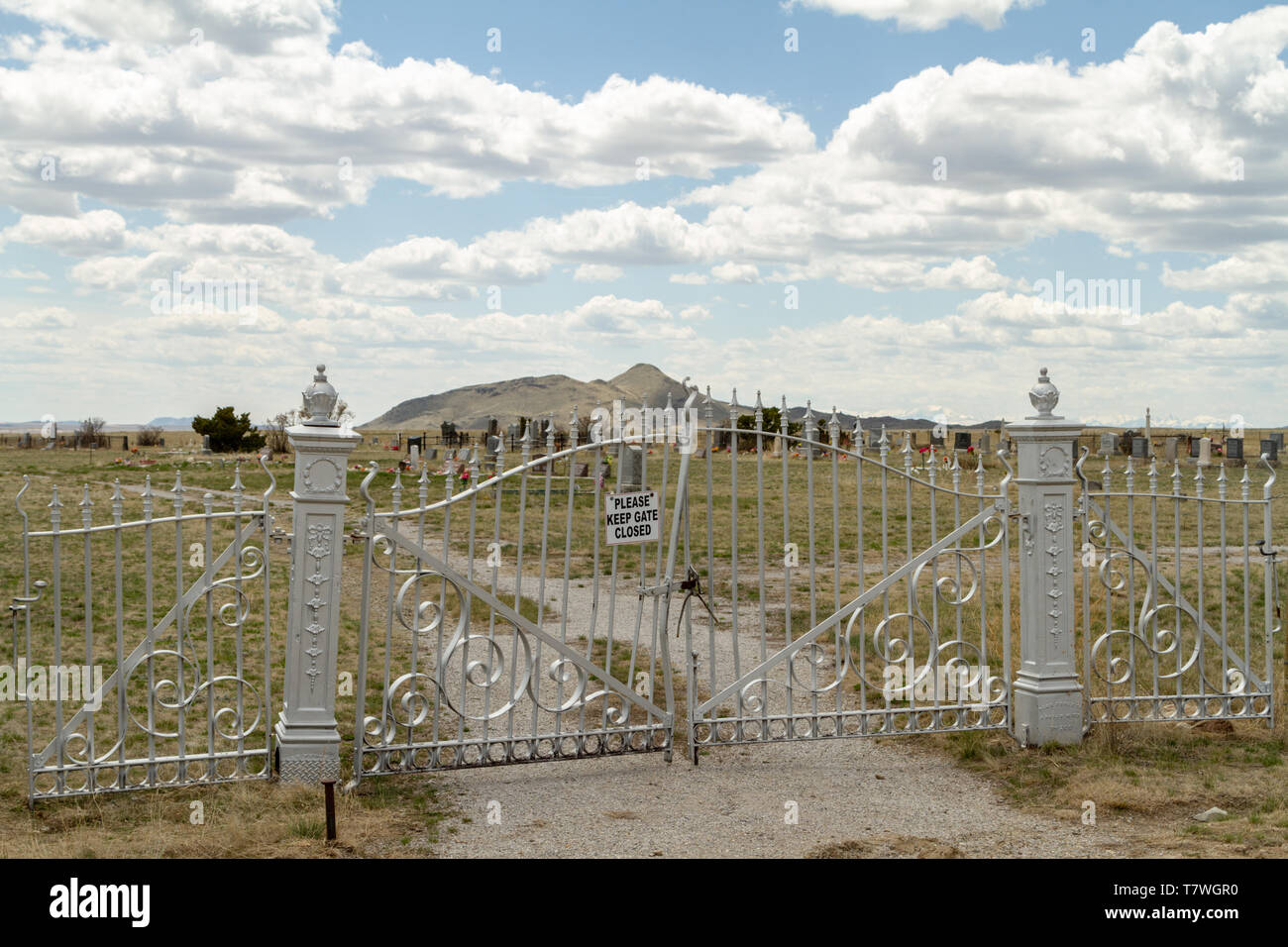 Cemetery gate near the Old West town of Radersburg, Montana, American ...