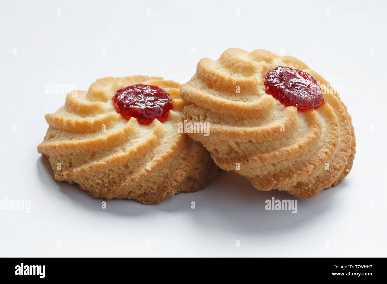 Close-up of two shortbread cookies isolated on white background Stock ...