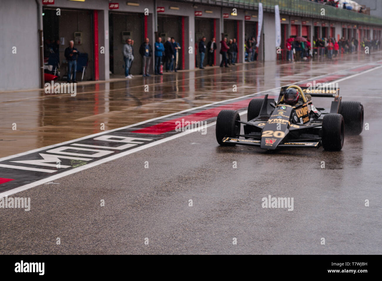 at the historic Minardi Day the famous Wolf Racing WR7 is approaching ...