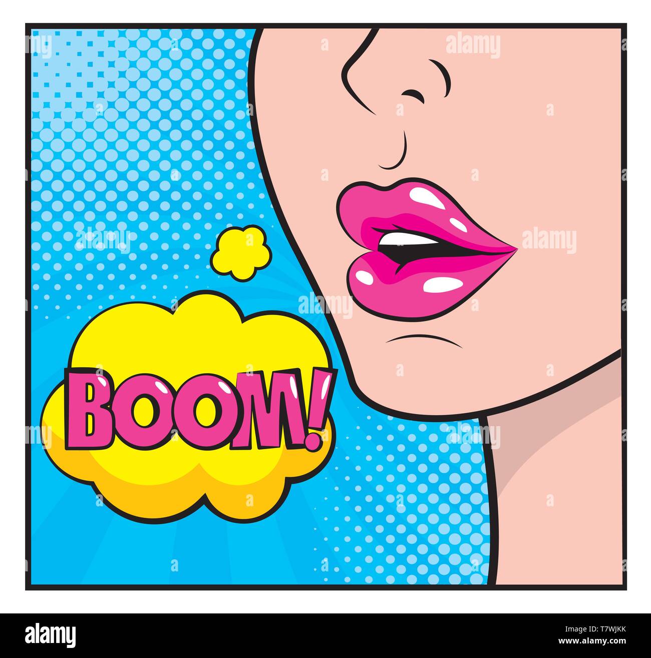 woman face with boow message inside cloud vector illustration Stock ...