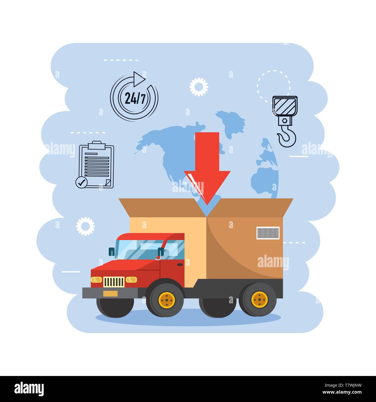 truck transportation with box package distribution vector illustration ...