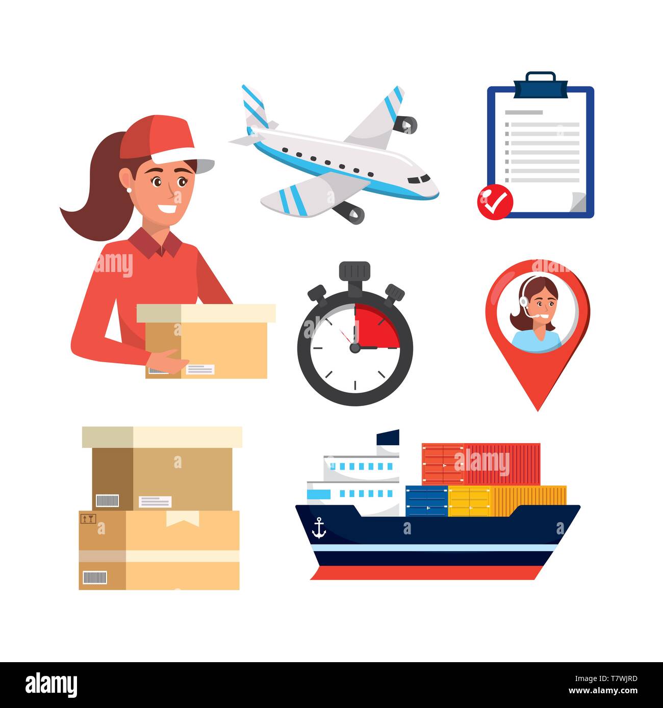 woman delivery with box and transport service vector illustration Stock ...