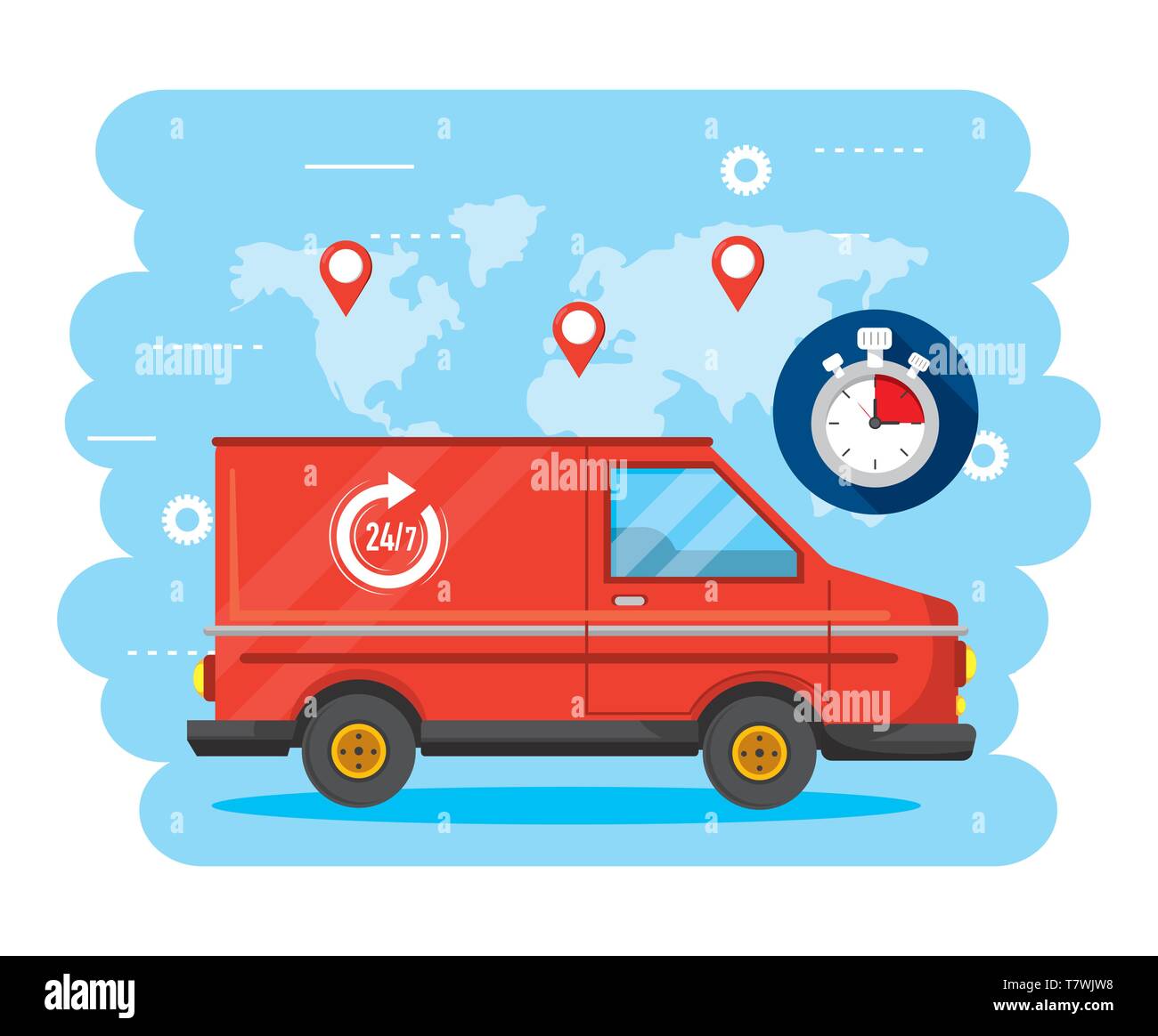 van transport with chronometer and global map location vector ...