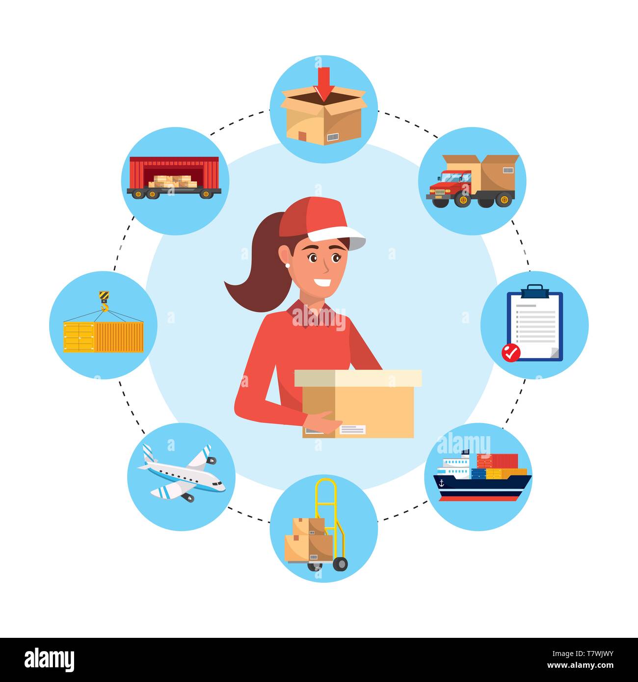 woman delivery with box and transport service vector illustration Stock ...