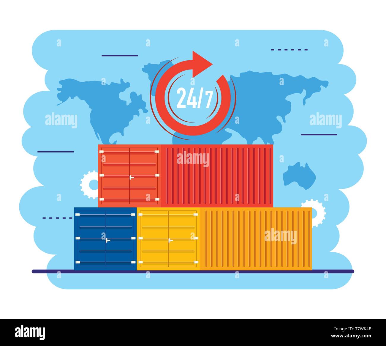 containers distribution with delivery service in the global map vector ...