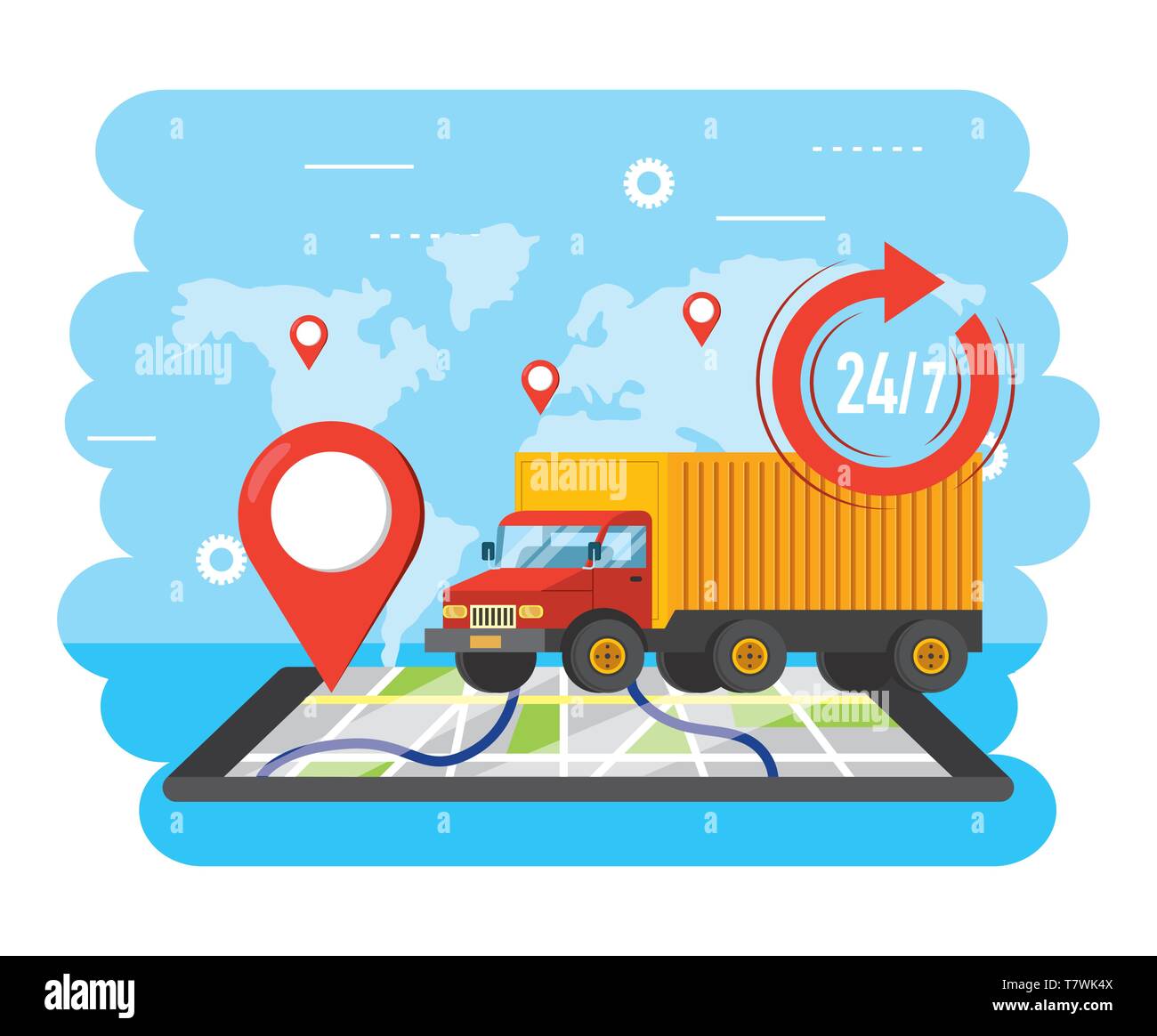 truck transport with smartphone gps location vector illustration Stock ...