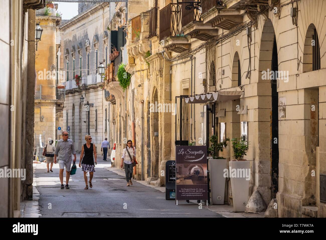 Italy, Apulia, Salento region, Lecce, alley of the historic centre ...