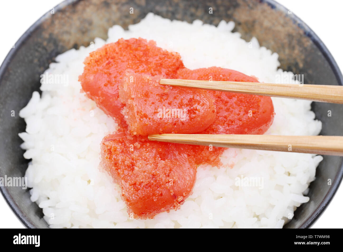 Japanese cooked white rice with karashi mentaiko Stock Photo - Alamy
