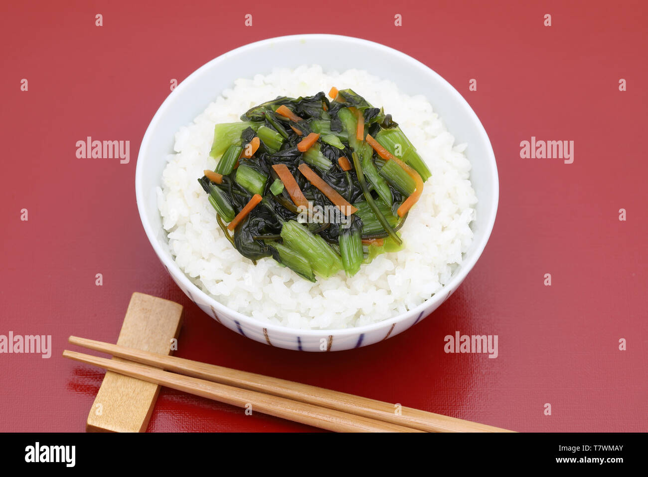 Japanese cooked rice with nozawana vegetable Stock Photo - Alamy