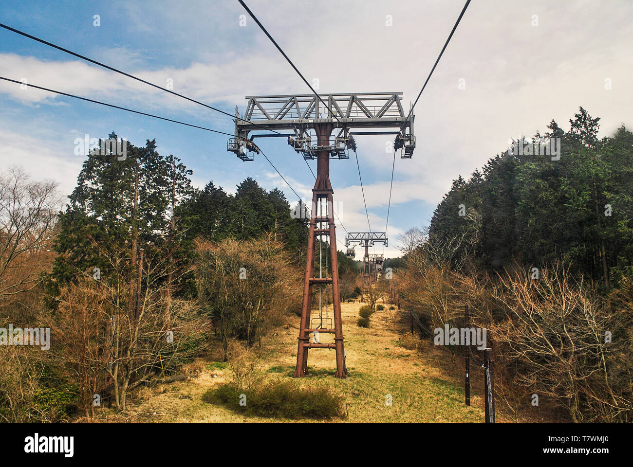 View of the national park and cableways from Hakone Ropeway. Hakone ...