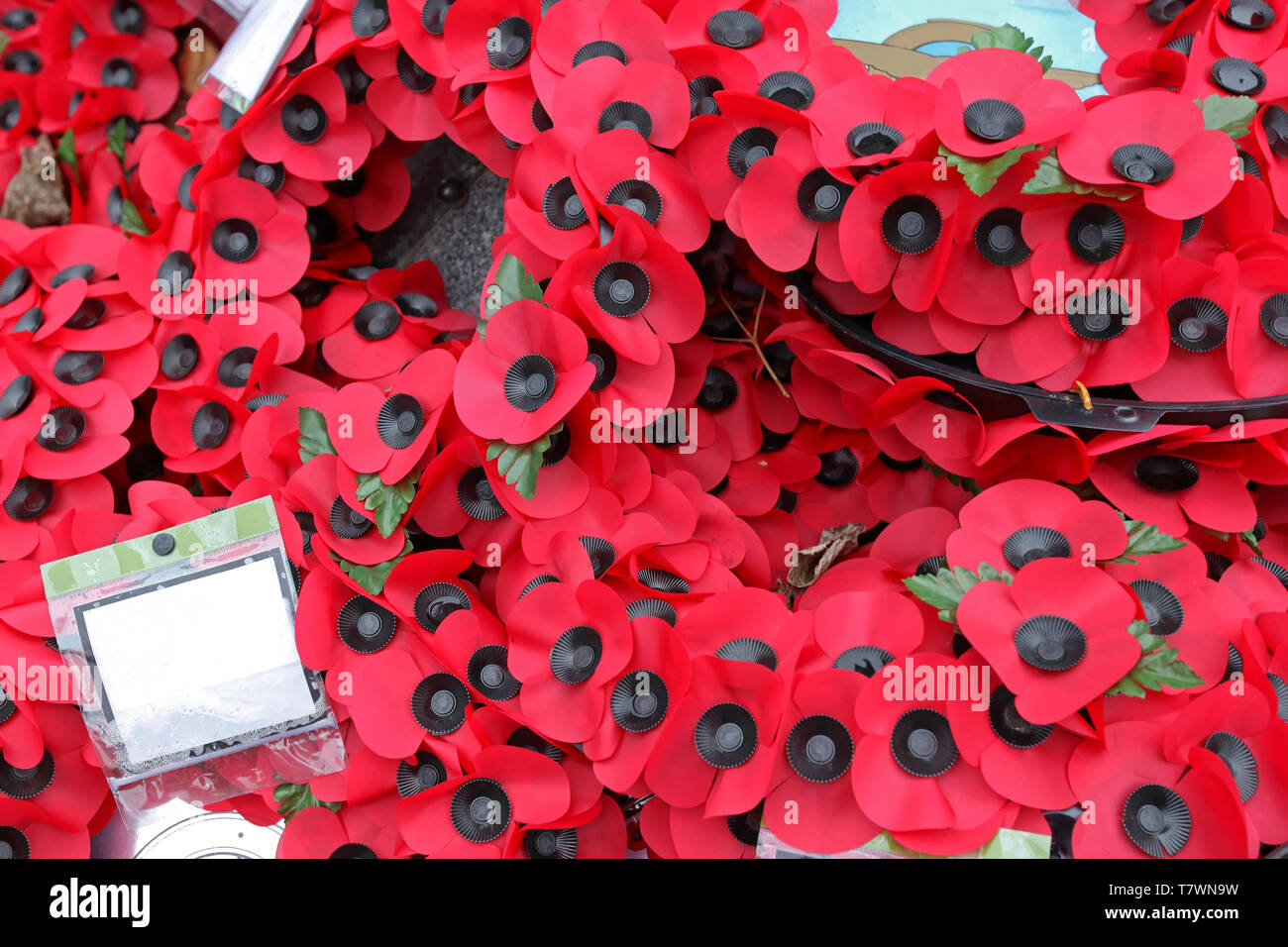 Red Plastic Poppy Flowers Remembrance Wreaths Stock Photo - Alamy