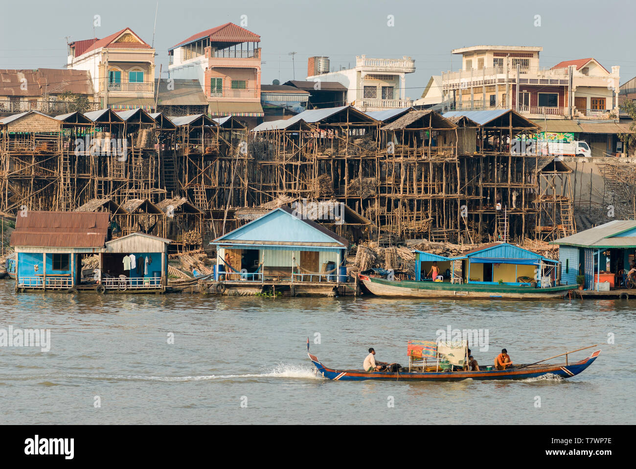 Cambodia, Kampong Chhnang, Tonle Sap River, Morning activity on the ...