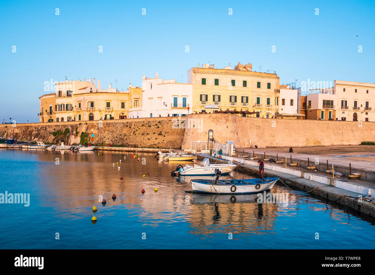 Italy, Apulia, Salento region, Gallipoli, fishing port at the foot of ...