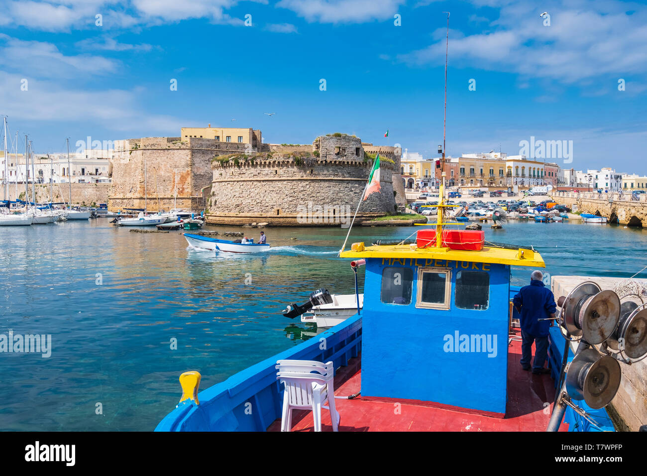 Italy, Apulia, Salento region, Gallipoli, the fishing harbour and the ...