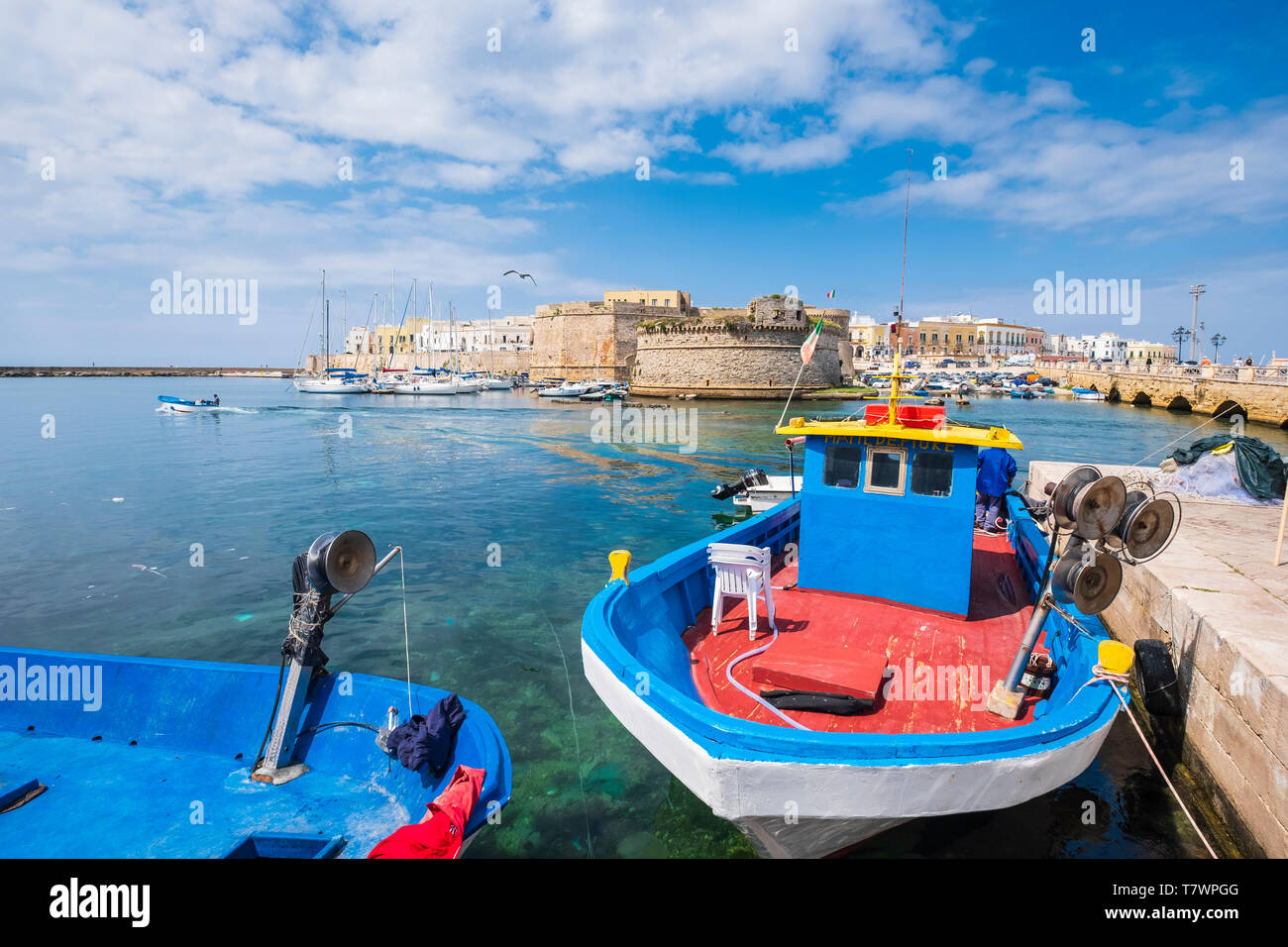 Italy, Apulia, Salento region, Gallipoli, the fishing harbour and the ...