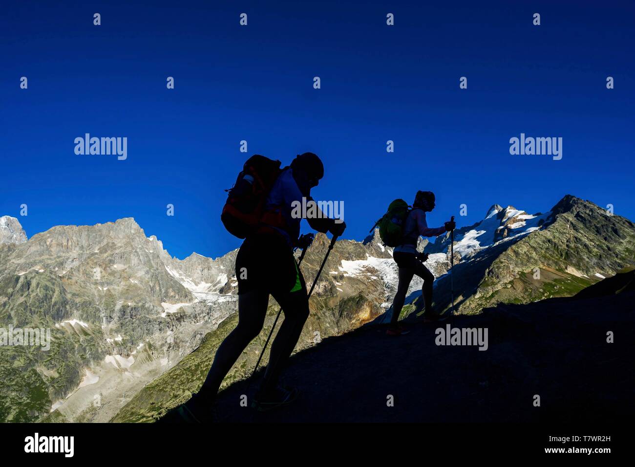 Italy, Courmayeur, Val Ferret, Tour du Mont-Blanc, Grand ascent of ...