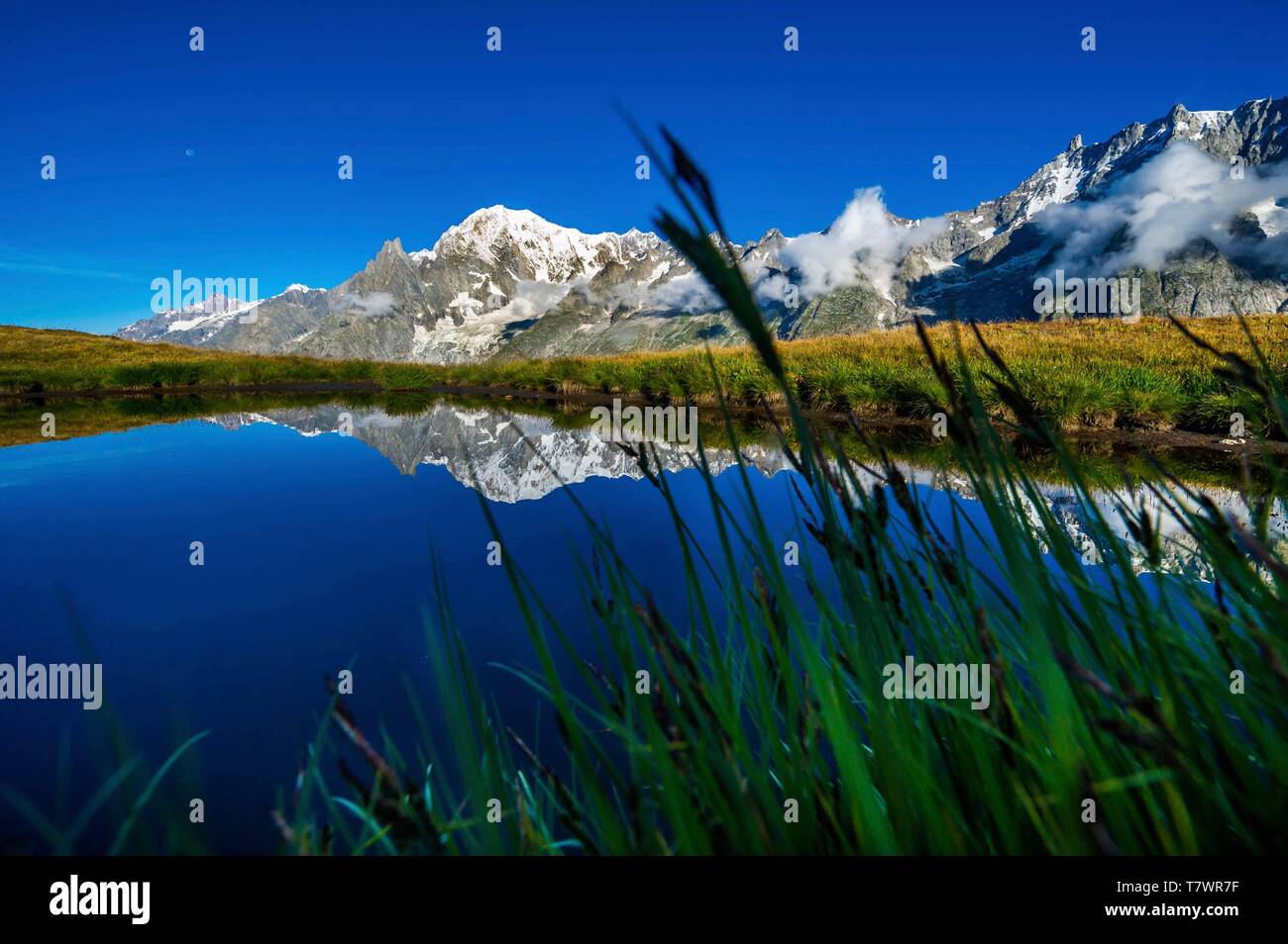 Italy, Courmayeur, Val Ferret, Tour du Mont-Blanc, ridges of la ...