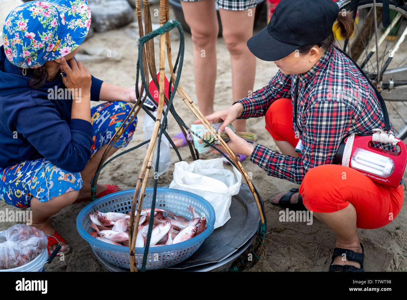 My Khe beach, Da Nang City, Vietnam - April 27, 2019: A fishing market ...