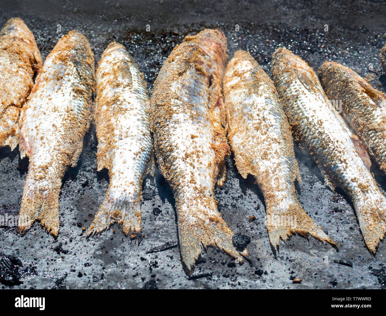 grilled fish on the grill in hotel outdoor, closeup Stock Photo - Alamy
