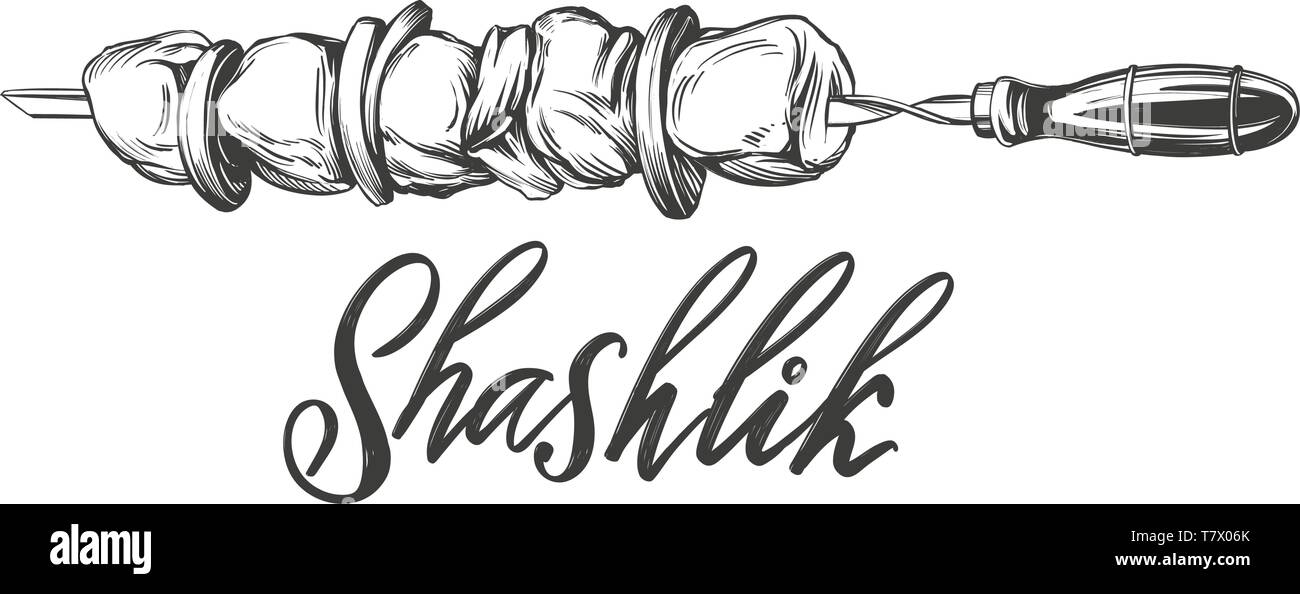 Shashlik icon kebab barbecue symbol Black and White Stock Photos ...