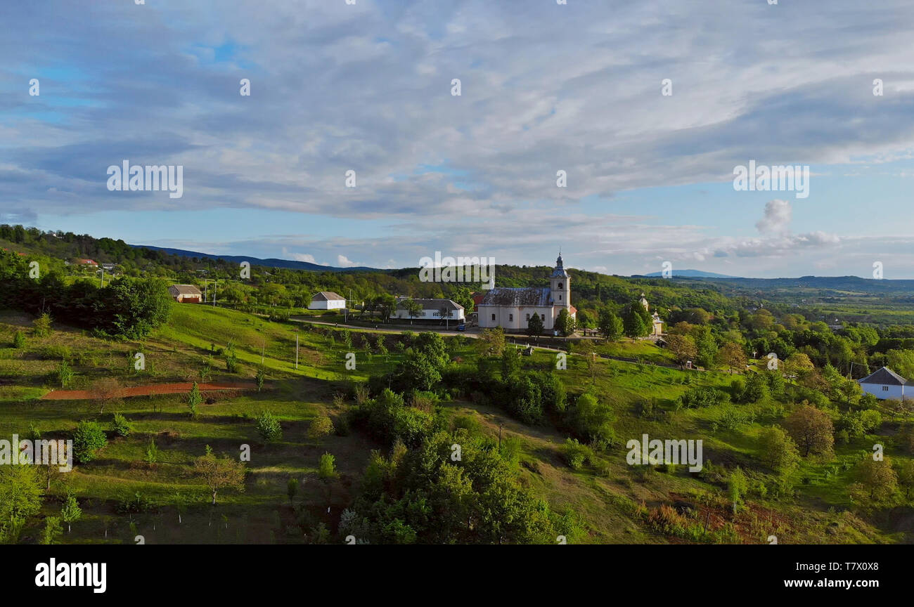 Landscape a small village in a mountainous area on a spring sunny day ...