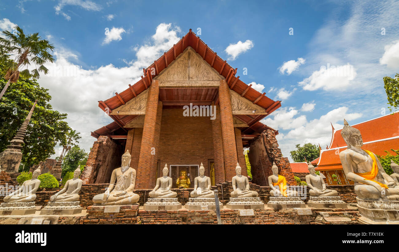 Front view of a buddhist temple from the complex of Wat Yai Chai ...