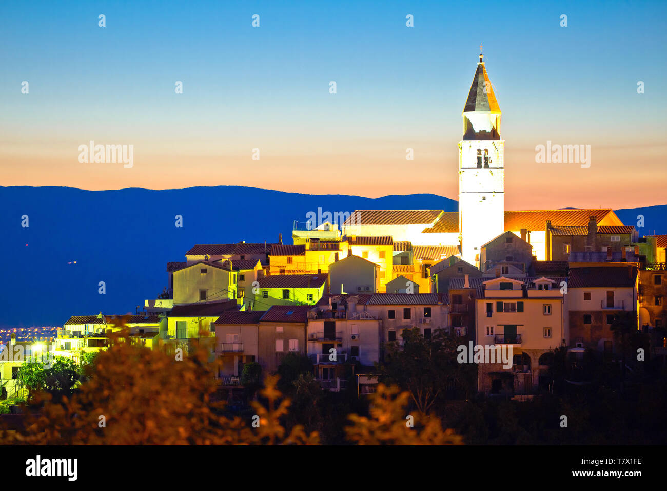 Town of Vrbnik on Krk island sunrise view, Kvarner bay archipelago of ...