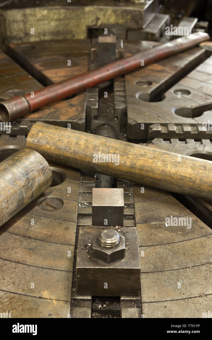 Tools laying on a lathe in the Engine sheds at Minehead Station on the ...