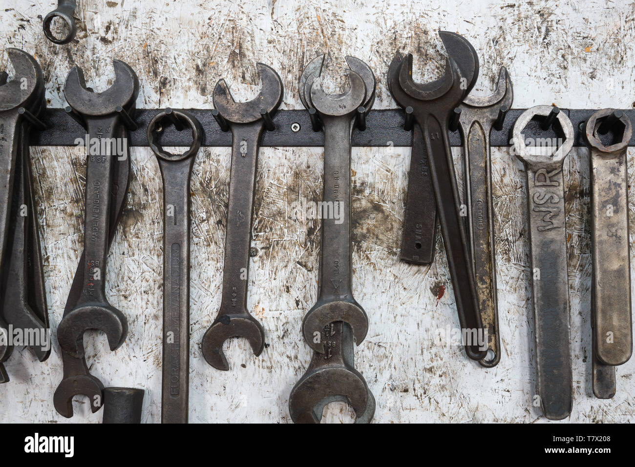 Spanners hanging on the wall in the workshops of the engine sheds at ...