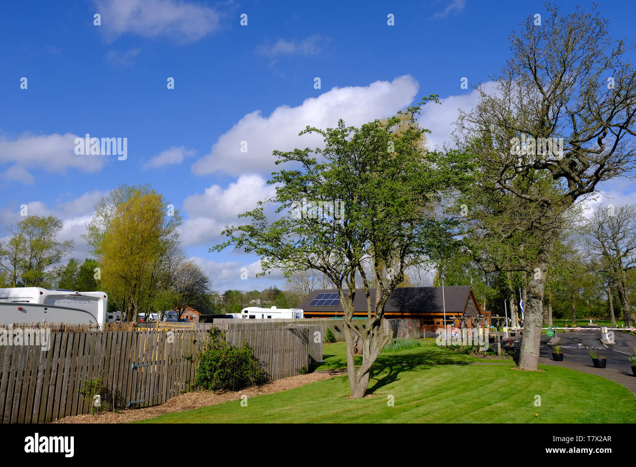 The entrance to Strathclyde Caravan and Motorhome Club site Stock Photo ...