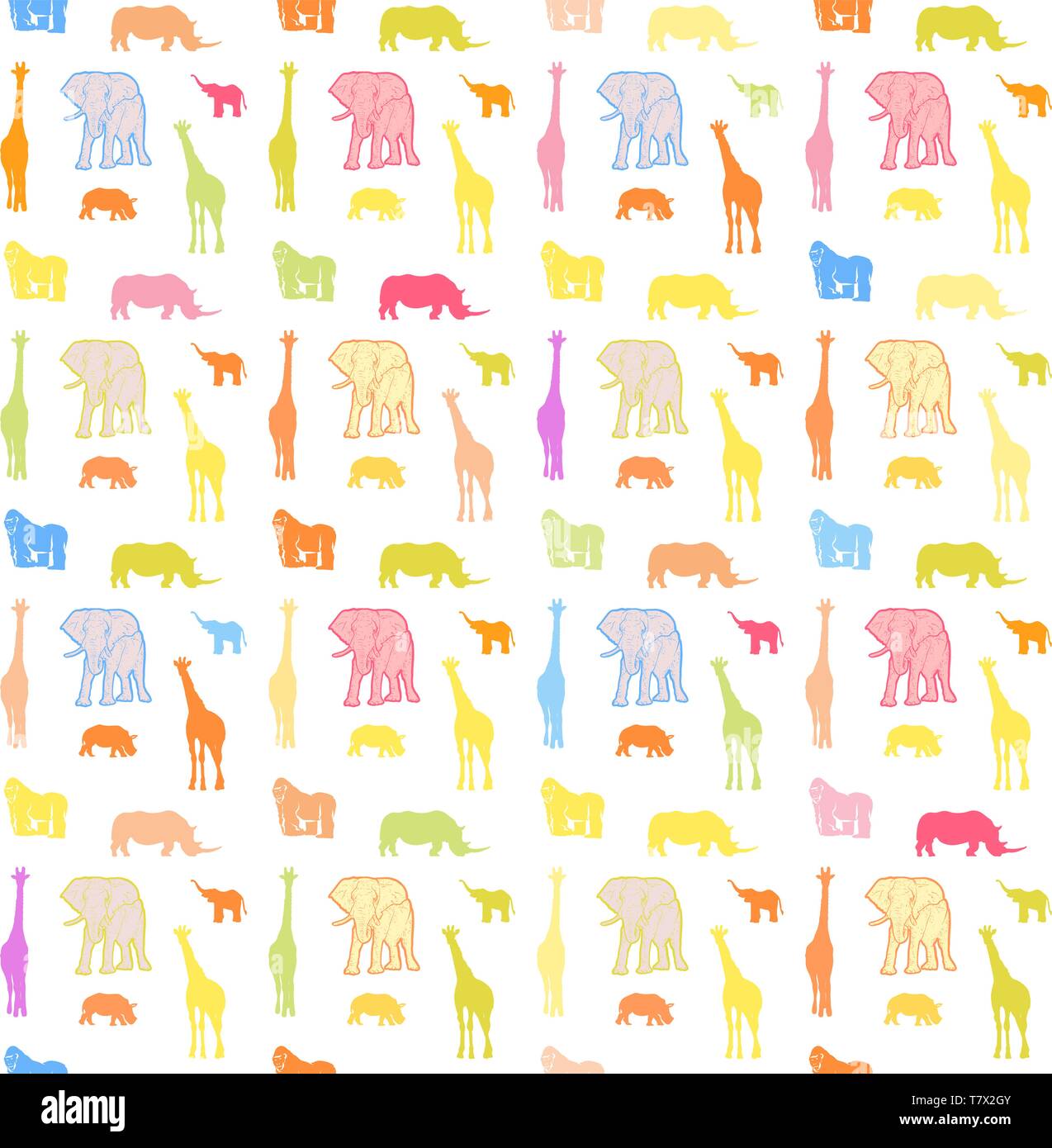 Seamless bright wild animals pattern. Well crafted hand-drawn ...