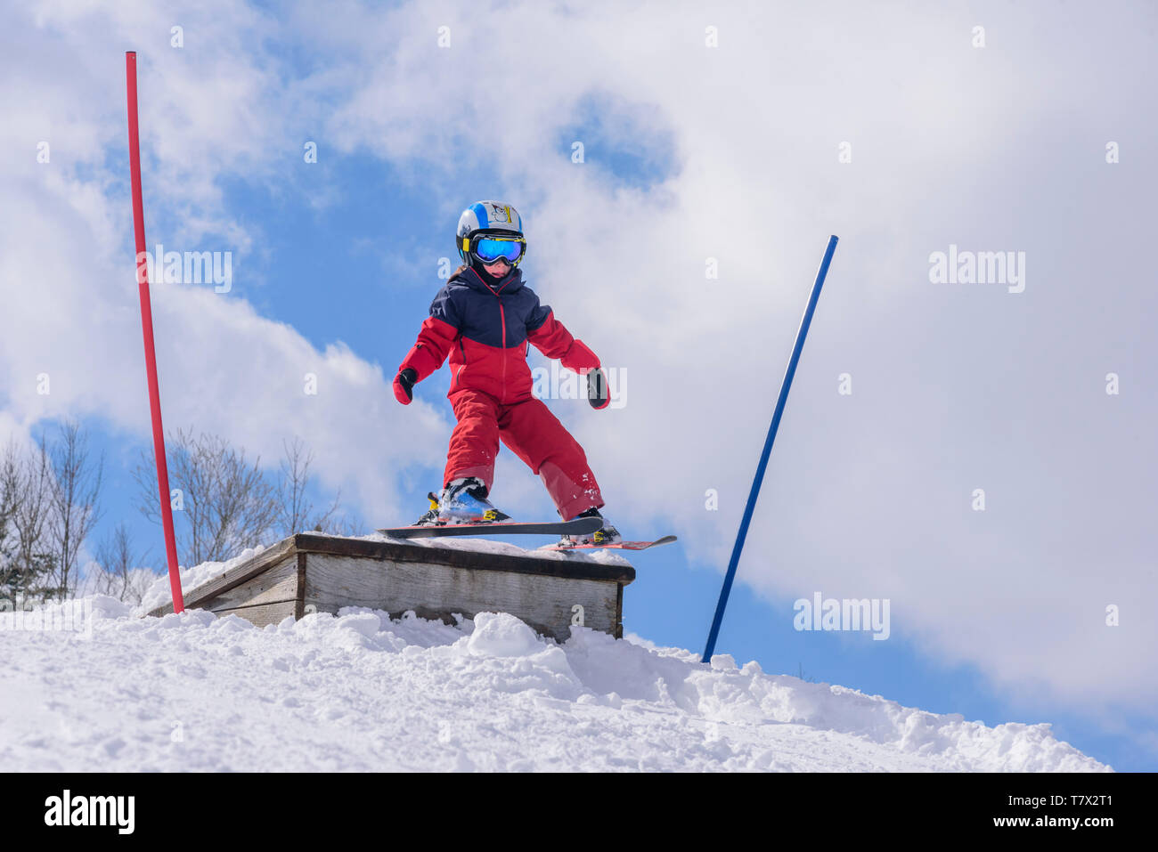 brave young boy jumping courageous from a wooden ramp Stock Photo - Alamy