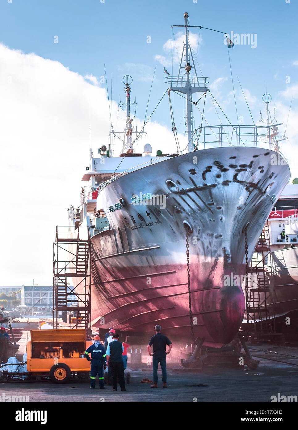 Cape Town, South Africa, 12th April - 2019: Shipyard with engineers ...