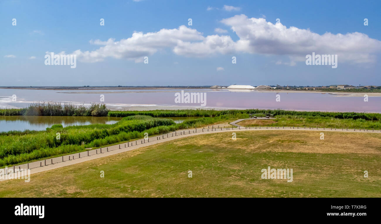Saline in the Camargue area in southern France wich is showing pink ...