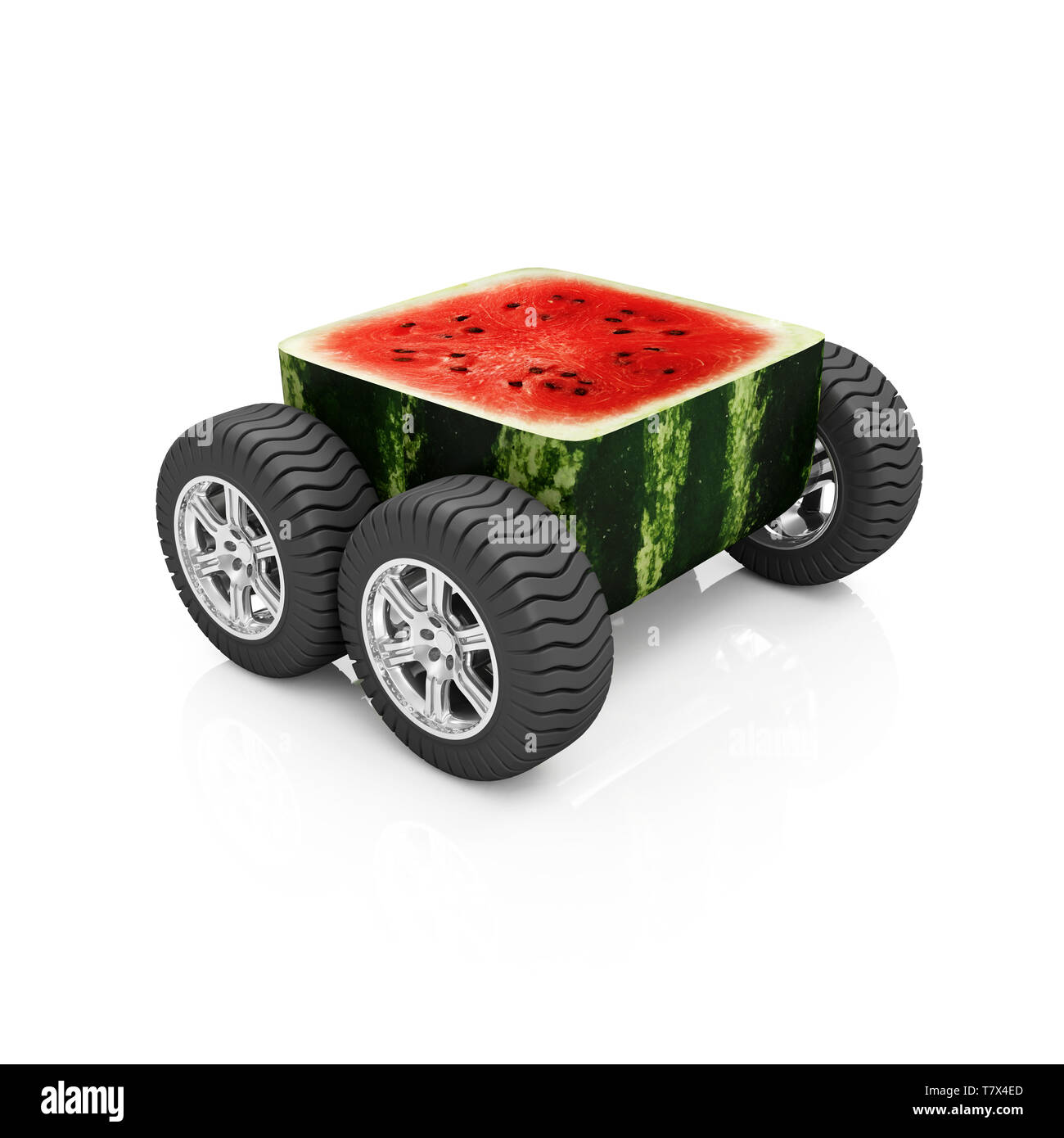 Sliced Cube Watermelon on Wheels isolated on white background Stock ...