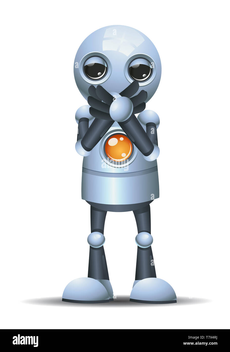 illustration of a little robot close it mouth on isolated white ...