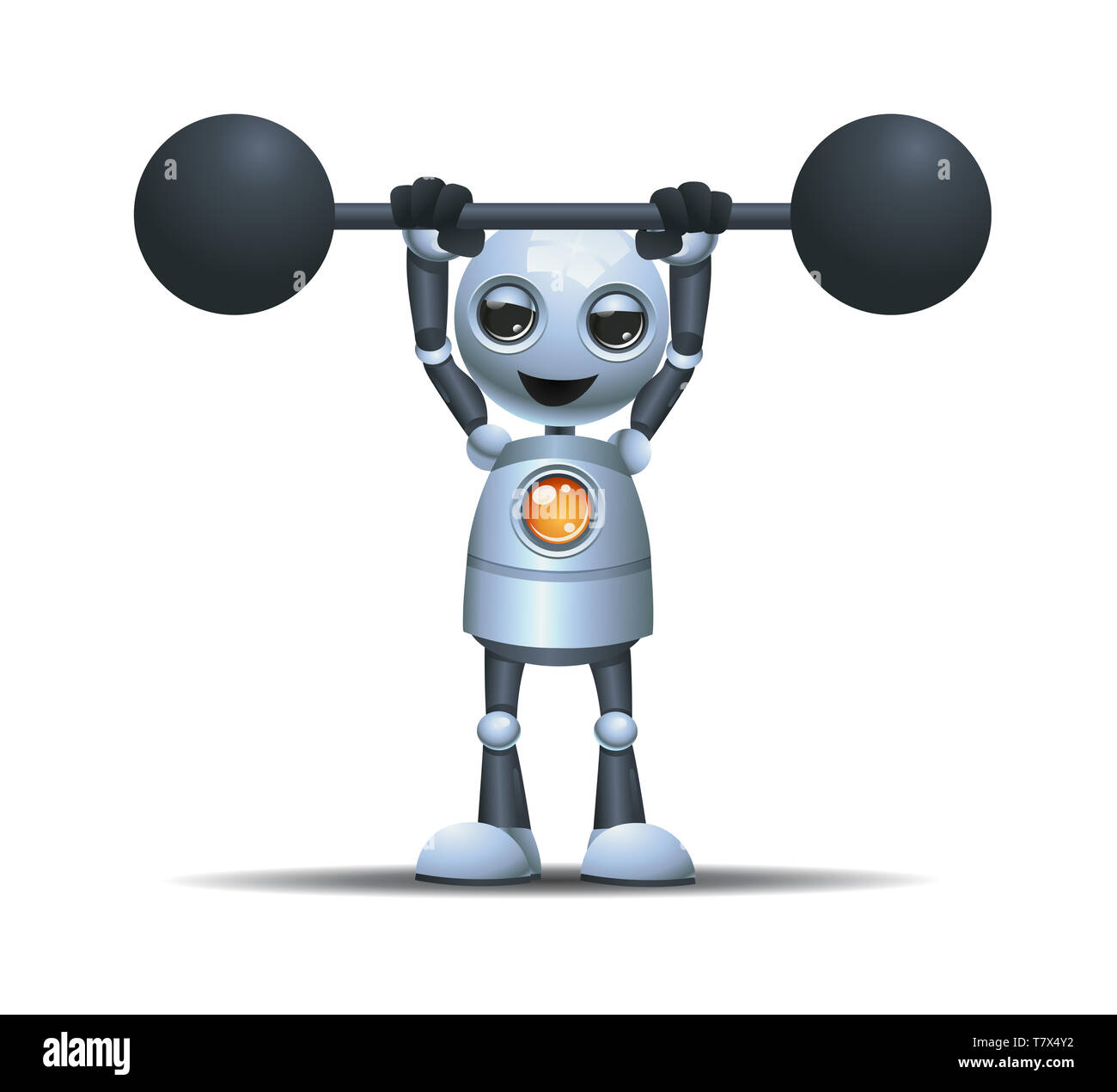 illustration of a little robot body builder weight lifting on isolated ...